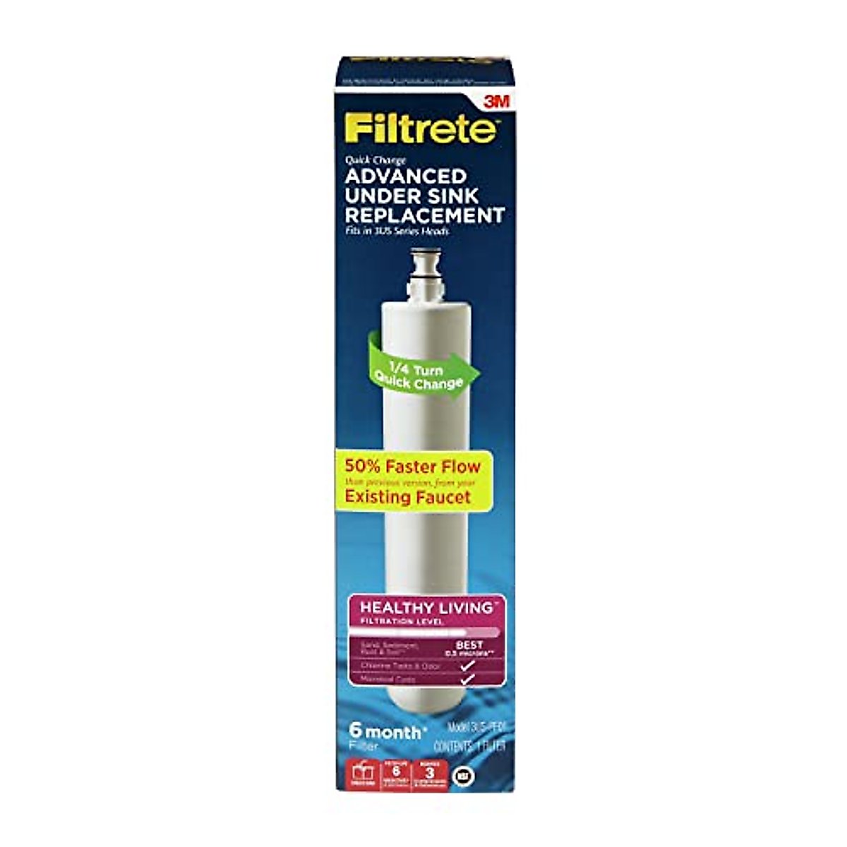 Filtrete Advanced Under Sink Quick Change Water Filtration Filter 3US-PF01, for use with 3US-PS01 System, 1 Count (Pack of 1), White