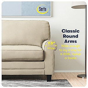 Serta Copenhagen Rolled Arm, Easy Care Polyester, Soft Pillow Back, Pocket Coil Seat Cushions, Removable Covers, Loveseat or Couch for Small Spaces, Living Rooms or Bedrooms, 73" Sofa, Tan