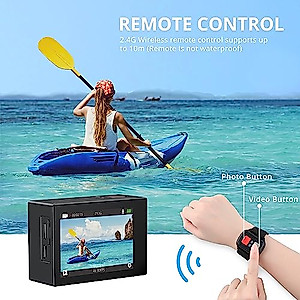 Dragon Touch 4K Underwater HD Action Camera, Vision 3 Pro Touch Screen 20MP 100FT Waterproof Video Camera Adjustable View Angle WiFi Sports Camcorder with Remote Control Helmet Accessories