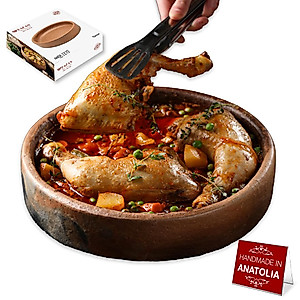 Hakan Natural & Handmade Terracotta Pan for Cooking | Authentic Clay Pan, Cazuela Dish, Ancient Mexican Clay Cookware, Earthenware Mud, Pottery Kitchenware (Midi 14 in)