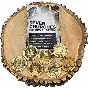 Bible Study Set, The Seven Churches of Revelation, 7 Study Booklets & 7 Challenge Coins, Bulk Bible Study Supplies for Men & Women, Christian Group Devotional Gift Set, Early Church Life Applications
