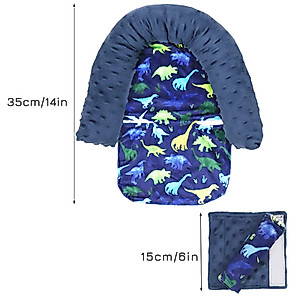 Car Seat Cover & Carseat Headrest, Dino Minky Carseat Canopy Head Support & Seat Belt Cover, Car Accessories for Newborn…