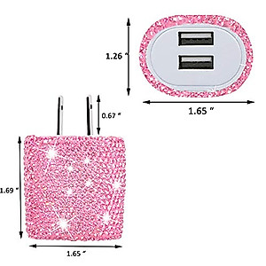 USB Wall Charger Bling 5V/2.4A 24W Dual Port Fast Charger Plug Cell Phone Block Adapter Pink for iPhone Android Samsung iPad Tablet etc.