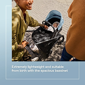 Bugaboo Dragonfly City Stroller with Full-Size Baby Bassinet and Toddler Seat, One Hand Easy Fold in Any Position, Full Suspension, Large Basket, Graphite Chassis and Skyline Blue Sun Canopy