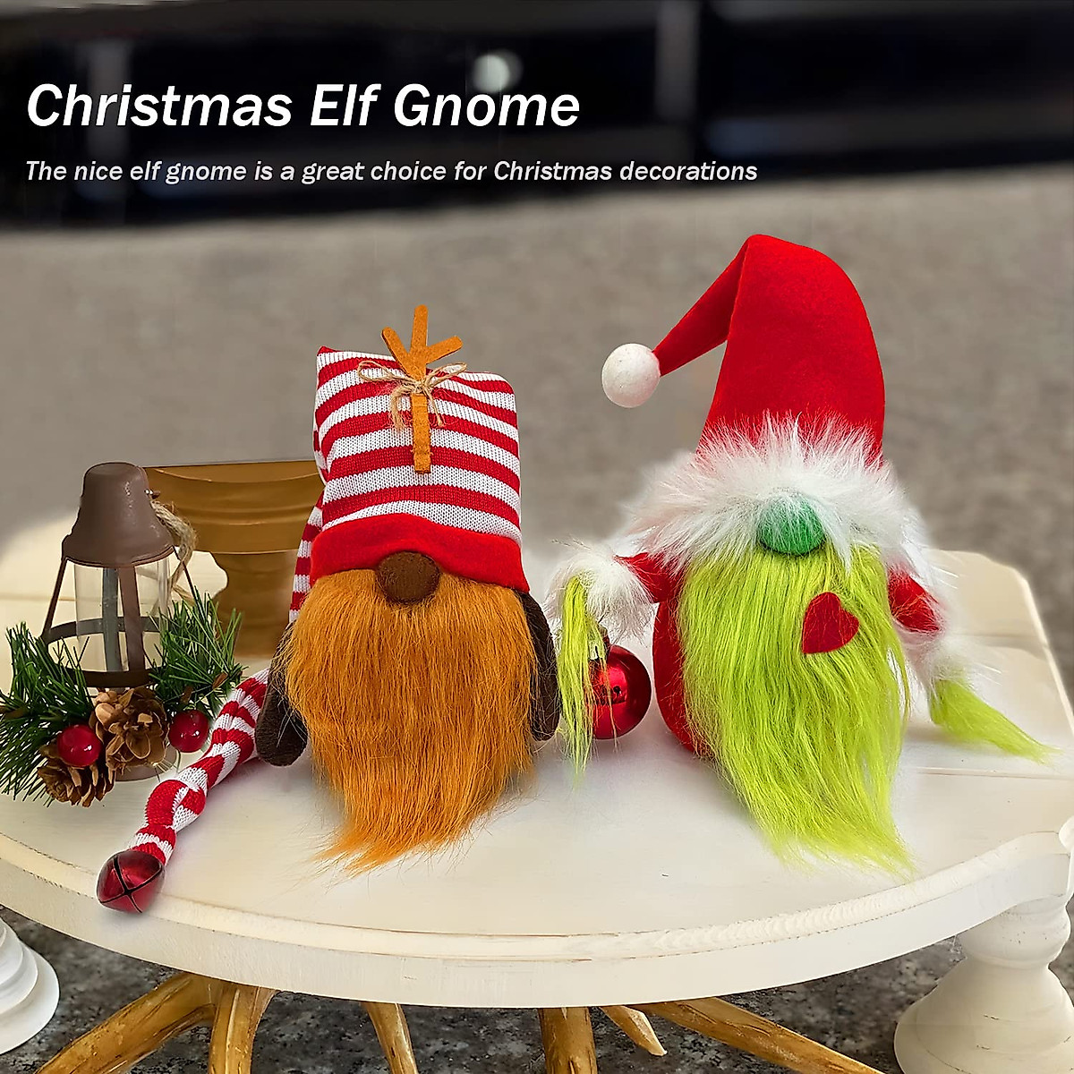 BWFY Christmas Gnomes Decorations 2-Pack Handmade Swedish Tomte Plush Gnomes Scandinavian Santa Elf Christmas Table Tiered Tray Ornament Gnome Christmas Decor Gifts