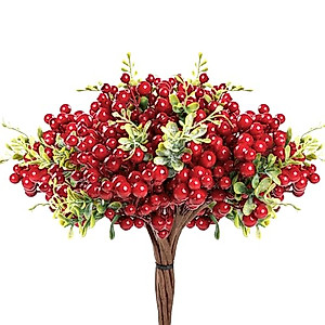 HEBE 12 Pack Christmas Flower Picks Artificial Red Berry Stems Fake Holly Berries Branches for Christmas Tree 0rnaments DIY Wreath Vase Holiday Home Xmas Decor