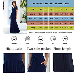 VIISHOW Women's Short Sleeve Loose Plain Maxi Dresses Casual Long Dresses with Pockets(Black, X-Large)