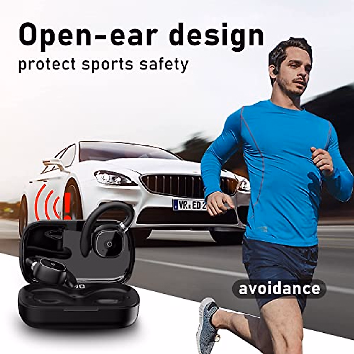 Mosonnytee Bluetooth Headphones Open Ear Earbuds Workout Earbuds 8Hrs Playtime IPX5 Waterproof Clip on Wireless Earbuds for Running turly Open Ear Protect Safety 60Hrs Long Battery Life (White)