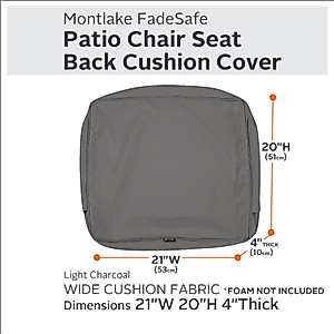 Classic Accessories Montlake Water-Resistant 21 x 20 x 4 Inch Outdoor Back Cushion Slip Cover, Patio Furniture Cushion Cover, Light Charcoal Grey, Patio Furniture Cushion Covers