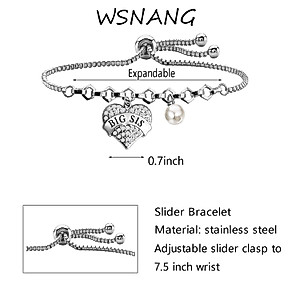 WSNANG Sister Jewelry Big Sis Middle Sis Little Sis Heart Pendant Bracelet/Lariat Y Necklace Set for Sister Best Friend (Slider Bracelet 3)