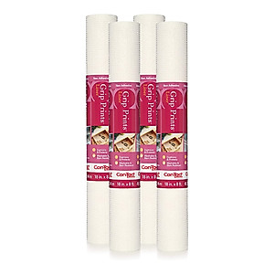 Con-Tact Brand Grip Prints Shelf Liner, Durable and Non-Adhesive Liners, Non-Slip Drawer and Cabinet Liner, 18" x 8', White, Pack of 4 Rolls
