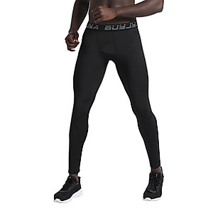 BUYJYA 3 Pack Men's Compression Pants Running Tights Workout Leggings Athletic Cool Dry Yoga Gym Clothes (Blue-Army Green-Black, L)