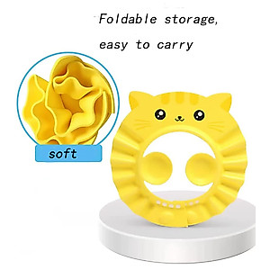 Anller 3 Pieces Baby Shower Cap, Soft Adjustable Bath Shampoo Cap with Ear Protection, Funny Cartoon Bathing Cap for Children, Kids and Toddlers(Pink+Blue+Yellow)