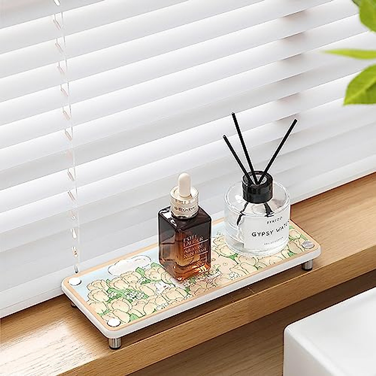 Jeeuear Sink Caddy Instant Dry Sink Organizer Kitchen Sink Organizer Bathroom Counter Organizer Sink Tray Sponge Soap Holder for Bottles Kitchen Decor Flower Pink