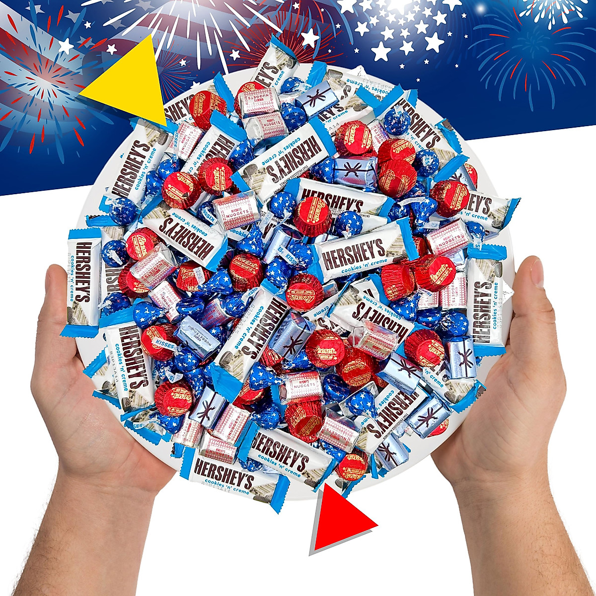 Patriotic Candy, Independence Day Chocolate Mix - HERSHEY’S KISSES and NUGGETS, HERSHEY’S COOKIES ‘N’ CREME Bar, REESEScups (3 Pound Bag - Approx. 160 Count)