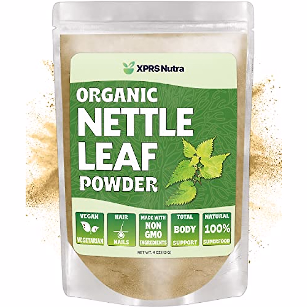 XPRS Nutra Organic Nettle Leaf Powder - Premium USDA Organic Stinging Nettle Powder for Hair and Nails - Vegan Friendly Energy Boosting Organic Stinging Nettle Leaf (4 oz)