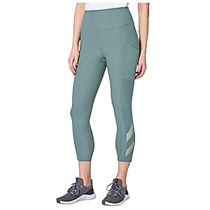 Mondetta Womens Midweight High Waisted Mesh Capri Legging (Medium, Blue)