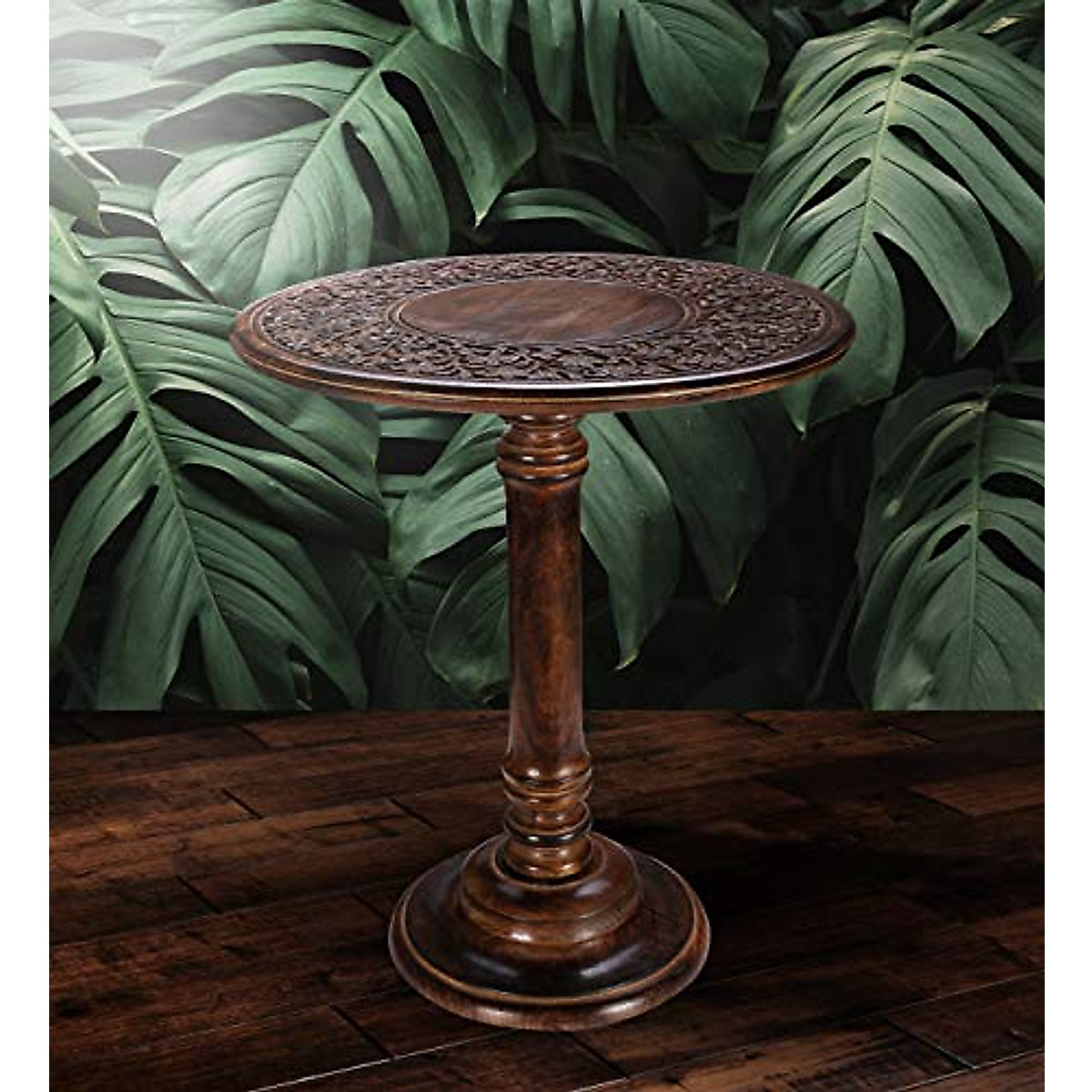 Coffee Table Wooden With Single Pillar, Wooden End Table, Small Table, Night Stand, Desk Side Table, Bedside Table, Entry Table, Living Room Side Table for Magazines, Books & Plants-18x22 Inch Burnt