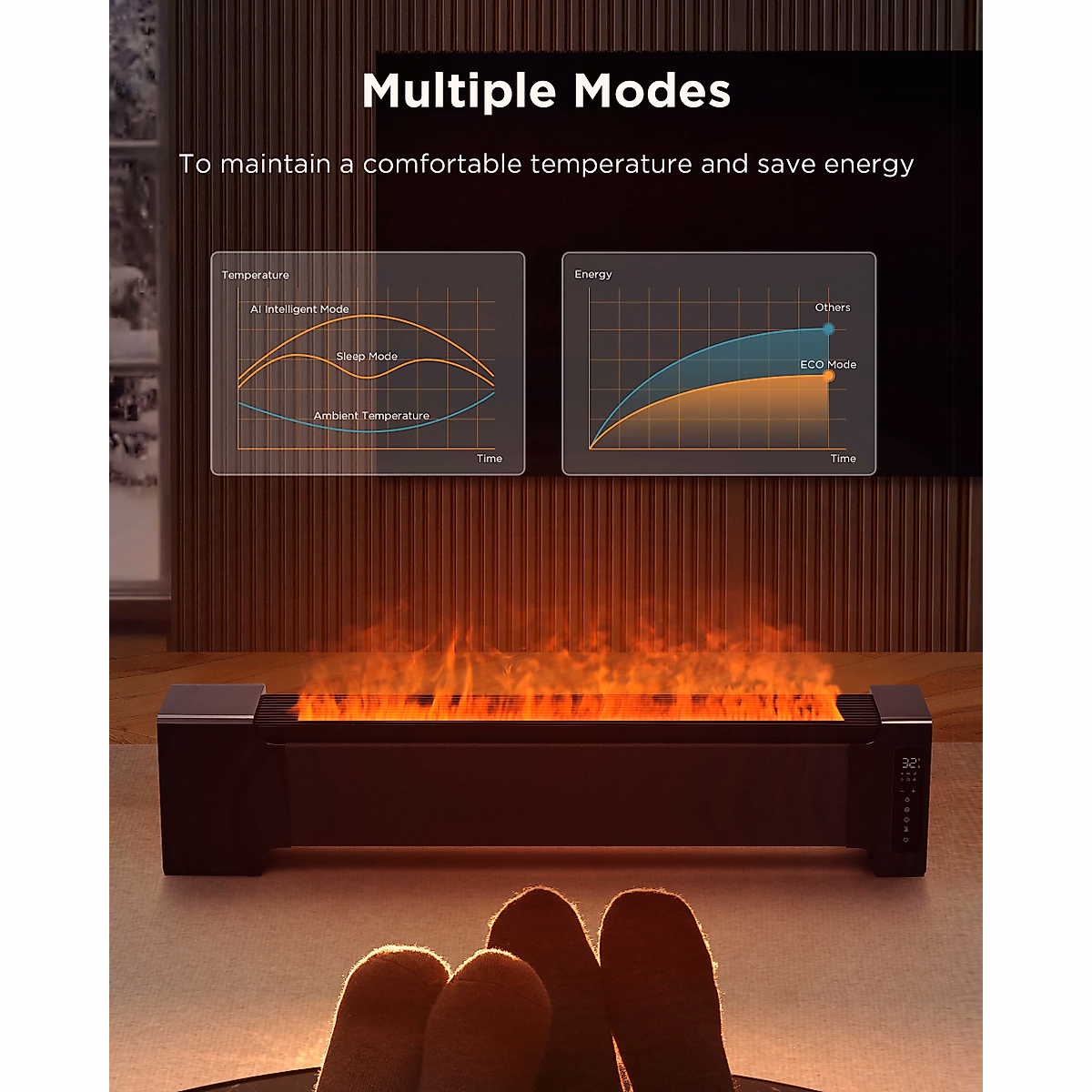 AIRMATE Electric Fireplace Heater 45"& Humidifier 2in1 with Remote, Silent 35dB Linear Fireplace Realistic Flame, Thin Indoor Fireplace Electric for the Living Room, 1200w LED Touch Control, 24H Timer