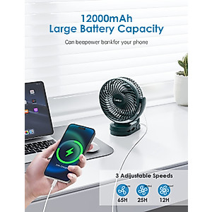 Camping Fan with Remote Control - 65Hrs 12000mAh Rechargeable Fan, 3 Speeds & Timing Battery Powered Fan with Light & Hook, Tent Fan for Camping, Camp Fan for Tent, Battery Operated Fan, Green