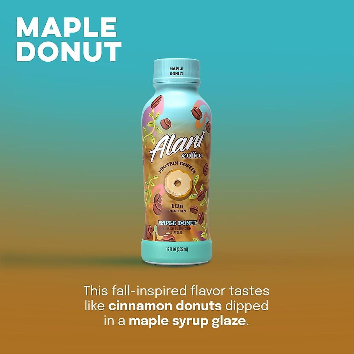 Alani Nu Protein Coffee MAPLE DONUT | Ready To Drink Cold Brew with 10g of Protein | 100mg Caffeine | 90 Calories, Naturally Flavored | 12 Fl Oz Bottles | 12 Pack