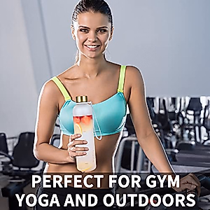 Sursip 32 oz Motivational Water Bottle with Time Marker，Reusable Water Bottle Perfect for the gym and office/Outdoors,BPA Free Frosted Plastic Bottle Leak proof with Carry Strap