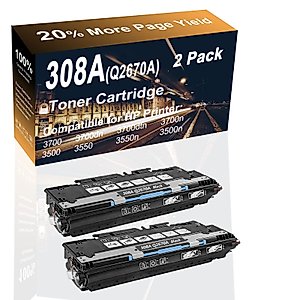 2-Pack (Black) Compatible 3700dtn 3500 3550 Printer Cartridge (High Capacity) Replacement for HP 308A Q2670A Printer Toner Cartridge