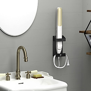 Linkidea 2 Pack Wall Mounted Hair Curler Holder, Hair Straighter Styling Tool Storage Organizer, Bathroom Hair Accessories Storage Shelf (Black)