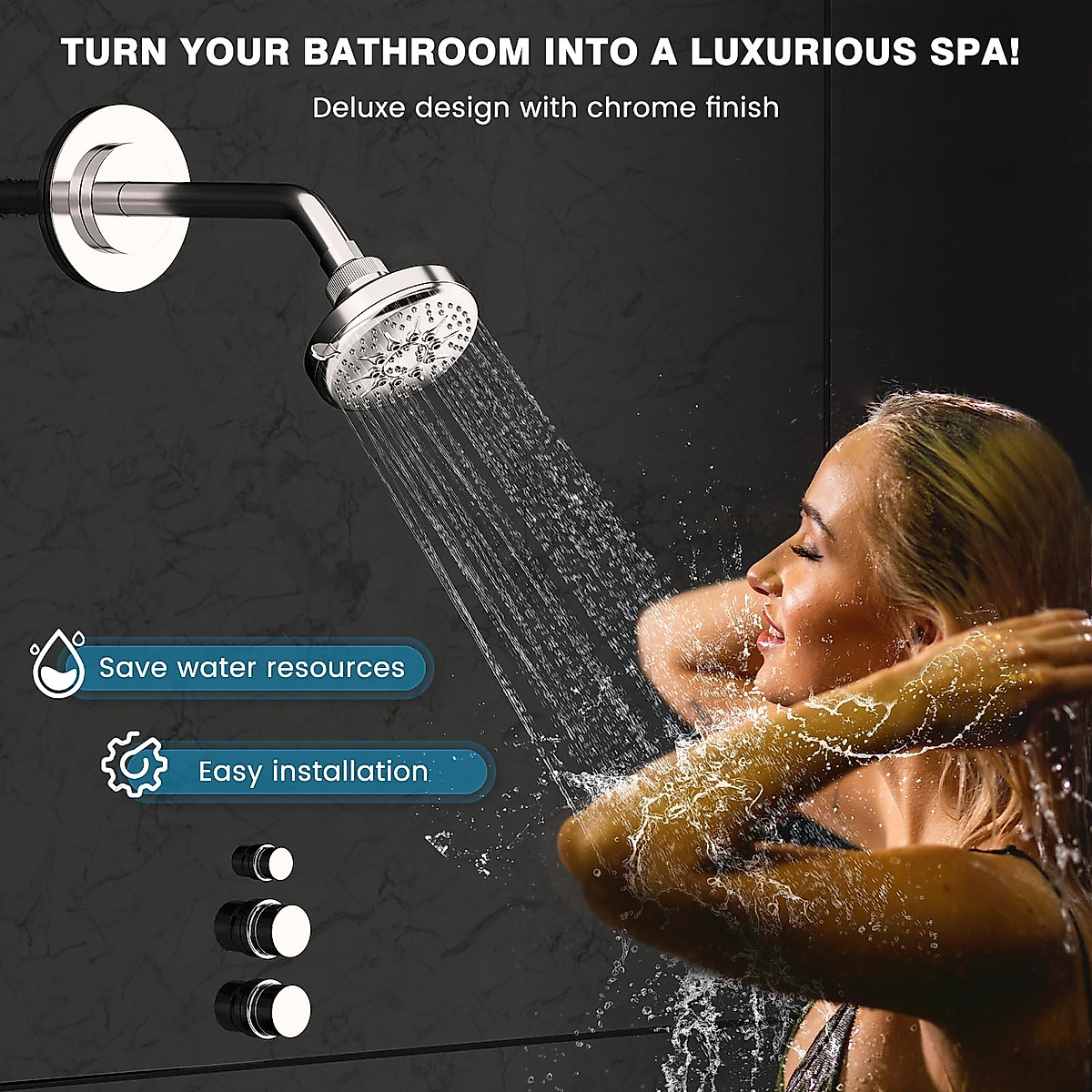 GIMBELEN 5 Settings High Pressure Shower Head, 4 Inch High Flow Bathroom Rain Fixed Shower Heads, Duchas Para Shower Modernas with Pressure Boosting, 1.75 GPM, Polished Chrome