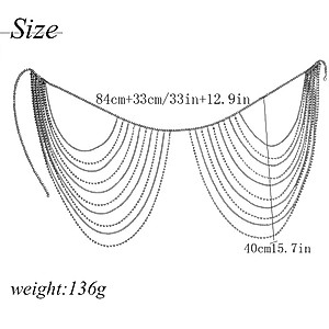 Brishow Boho Rhinestone Body Chain Layered Crystal Waist Chain Fashion Bikini Belly Chain Beach Body Jewelry Accessories for Women and Girls (Silver)