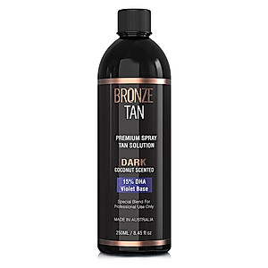 Bronze Tan Spray Tan Solution Professional Tanning Solution for Spray Tan Machine - Coconut Scented Sunless Tanning Solution Dark for Airbrush Tan (250ml / 8.45fl oz)