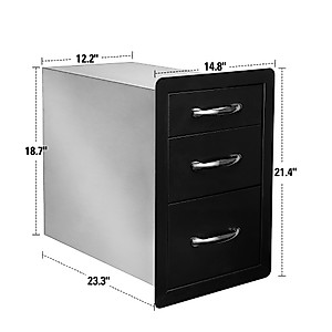 Stanbroil Outdoor Kitchen Drawers - 14.8" W x 21.4" H x 23.3" D, Triple Barbecue Storage Drawer Flush Mount for Outdoor Kitchen, BBQ Island, Outside Cabinet, Patio Grill Station - Black
