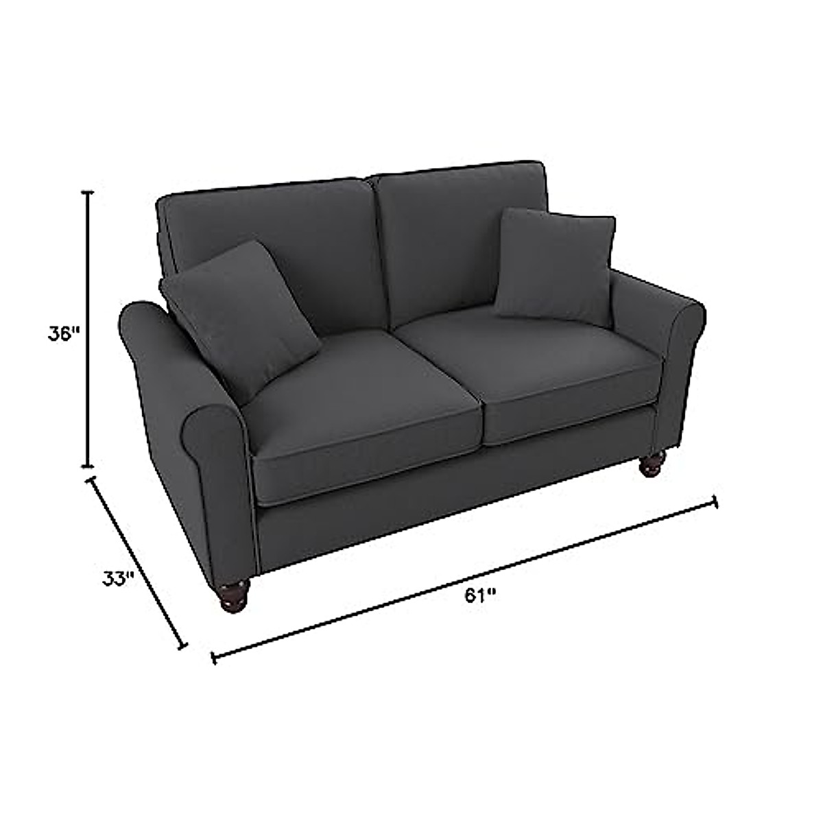 Bush Furniture Hudson 61-inch Stain-Resistant Contemporary Two Person Chair, Long Lasting Comfort Couch, Easy to Assemble Pet-Friendly Living Room Sofa to Lounge, 61W, Charcoal Gray Herringbone