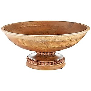 Mud Pie Brown Beaded Wood Pedestal Bowl 6" x 14" dia