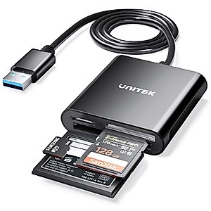 Unitek USB Card Reader 3-Slot USB 3.0 Compact Flash Card Reader, Read 3 Cards Simultaneously, Aluminum Memory Card Adapter CF, TF, SDXC, SDHC, SD, Micro SDXC, Micro SD, Micro SDHC- 4FT (Black)