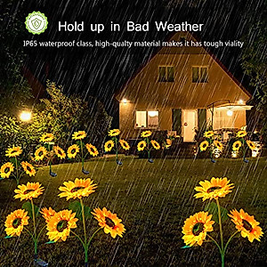 [Upgraded 3 Sunflowers] Solar Powered Decorative Sunflower Garden Stake Lights, Waterproof Outdoor Solar Sunflower Lights for Outdoor Garden Flower Bed Patio Backyard Pathway Cemetery Grave Decoration