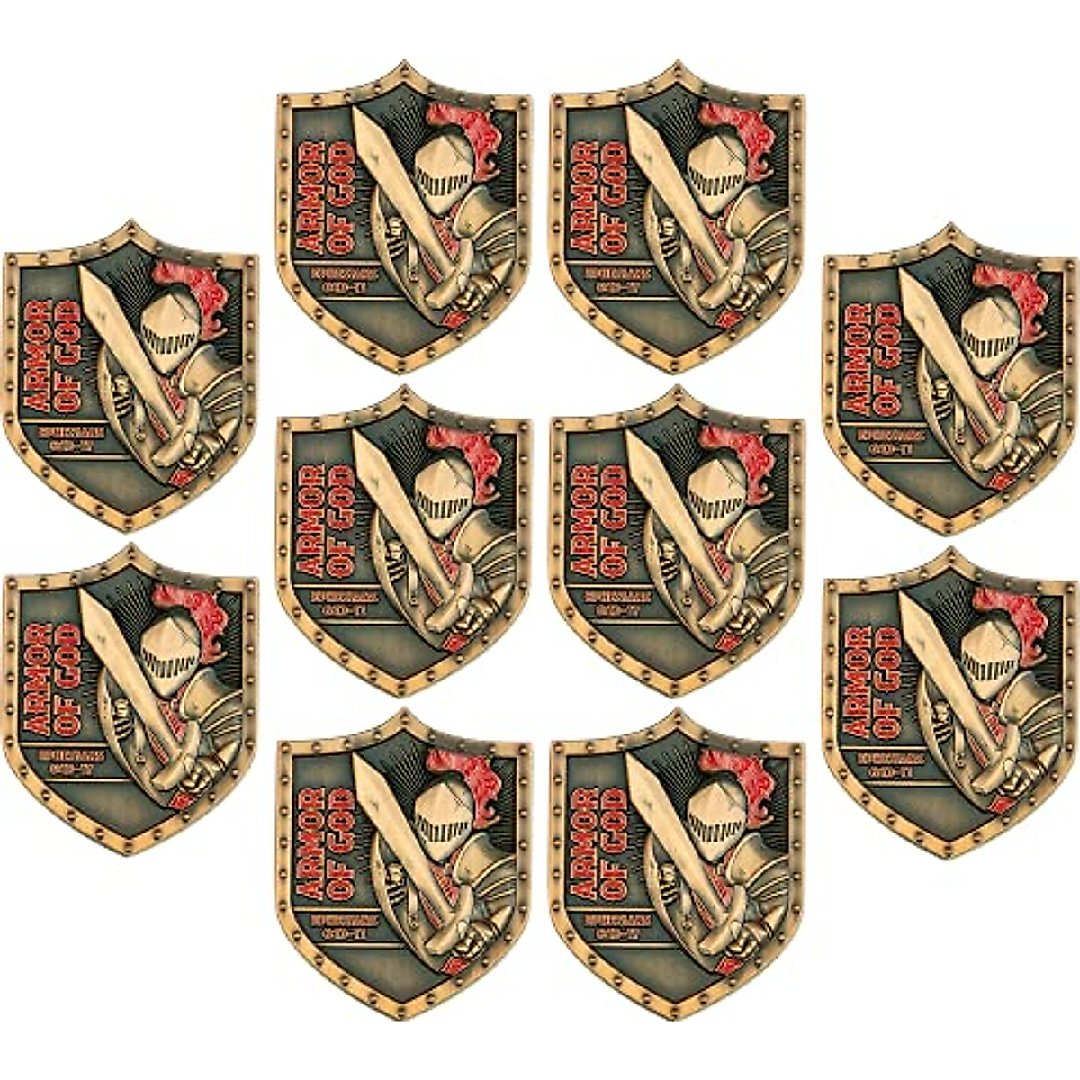 Armor of God Challenge Coin Bulk Pack of 10, Commemorative Military Souvenir Coins for Collectors, Knight Templar Shield Religious Pocket Prayer Token of Faith for Army, Navy, & Marine Veterans