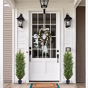 I.C.ELAINE 4 Foot Cedar Pine Topiary Trees Artificial Outdoor Set of 2 Pack, 4ft Fake Evergreen Plants UV Resistant, Faux Cypress Bushes and Shrubs for Front Door Porch Patio Planter Decor 48 Inch