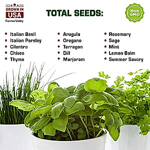 15 Culinary Medicinal Herb Seeds Pack for Planting Indoors and Outdoors - 100% Heirloom, USA Grown, Non GMO - Good for Hydroponic Garden - Arugula, Chives, Cilantro, Italian Basil, Parsley, and More