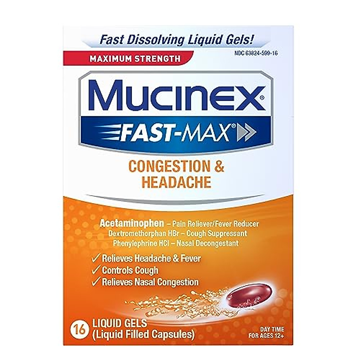 Mucinex Fast-Max Max Strength, Congestion & Headache Liquid Gels, 16ct