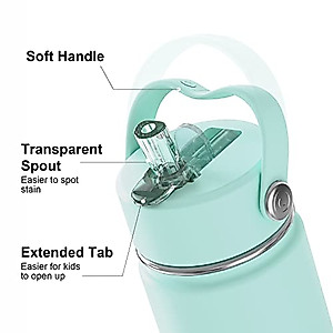 Oisiz Kids Water Bottle with Straw Lid 14oz, Vacuum Insulated 316 Stainless Steel Leakproof Water Bottles for School, Toddler, BPA Free and Keep Cold for 24 Hours, Mint Green