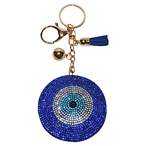 Popfizzy Evil Eye Keychain for Women Crystal Bag Charm Bling Purse Charm Crystal Backpack Clip for Girls Car Keyring