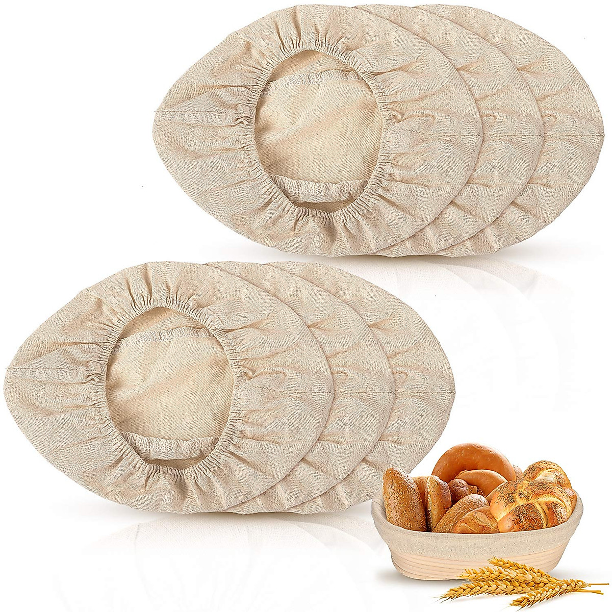 6 Pieces 10 Inch Oval Bread Banneton Proofing Basket Liner Cloth Cover Natural Rattan Baking Dough Banneton Proofing Sourdough Basket Cloth Liner Bread Baking Supplies