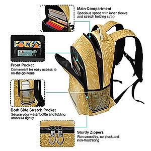 Eionryn Sparkle Gold Glitter Backpack Yellow Bling Laptop Backpacks Book Bags Water Resistant Daypack Durable College Shoulder Bag Sports Travel Day Pack
