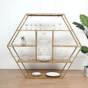 Efavormart 4ft Large Gold Metal Hexagonal Cake Dessert Display Stand, Wedding Arch Backdrop, Balloons Rack, Modern Bookcase