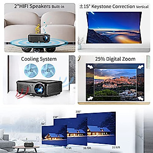 1080P Home WiFi Projector 7500Lumen, HDMI Android TV Projectors Bluetooth Wireless Smartphone Projectors for iOS Android Smart Phone/PC/Laptop/DVD/TV Stick/USB/VGA