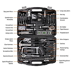 Amazon Basics 173-Piece General Household Home Repair and Mechanic's Hand Tool Kit Set