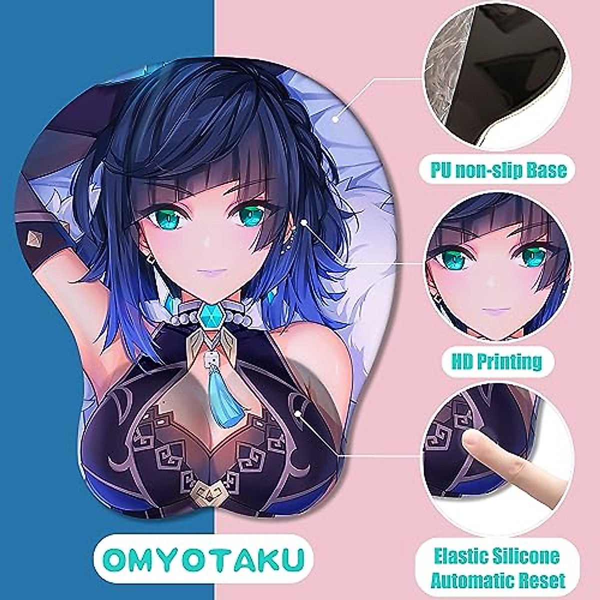 Yelan 3D Anime Mousepads, Genshin Impact Silicone Gel Wrist Ergonomics Gaming Mice Mat, Comic Wrist Rest Support Oppai Mouse Pad (YeLan a)