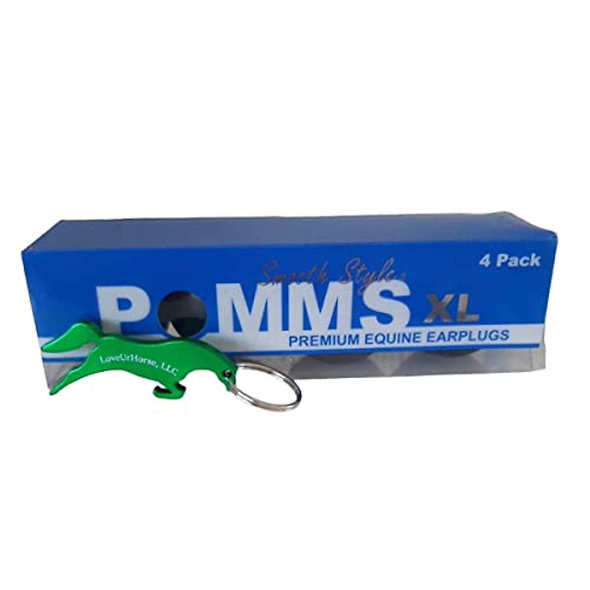 Pomms XL Horse Ear Plugs - 1 Pack Smooth Style Extra Large Black Ear Plugs for Showing, Training and Competitions with a Horse Shaped Bottle Opener Keychain (Color May Vary)