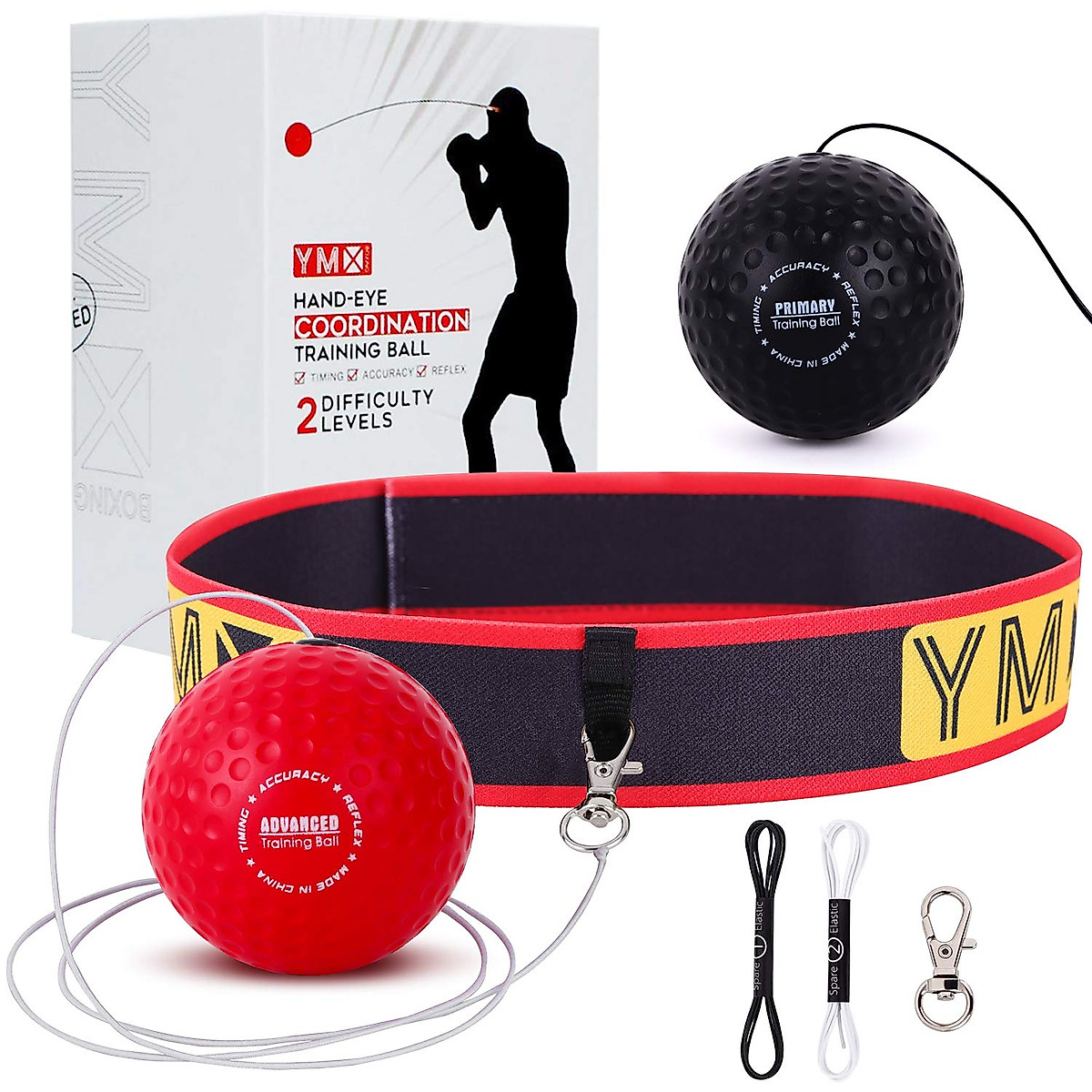 YMX BOXING Training Reflex Ball - Adjustable Elastic Head Band, Light Weight Soft Foam Balls - Improve Hand to Eye Coordination, Reaction Speed, Focus, Accuracy - Cardio Sports Exercise Equipment